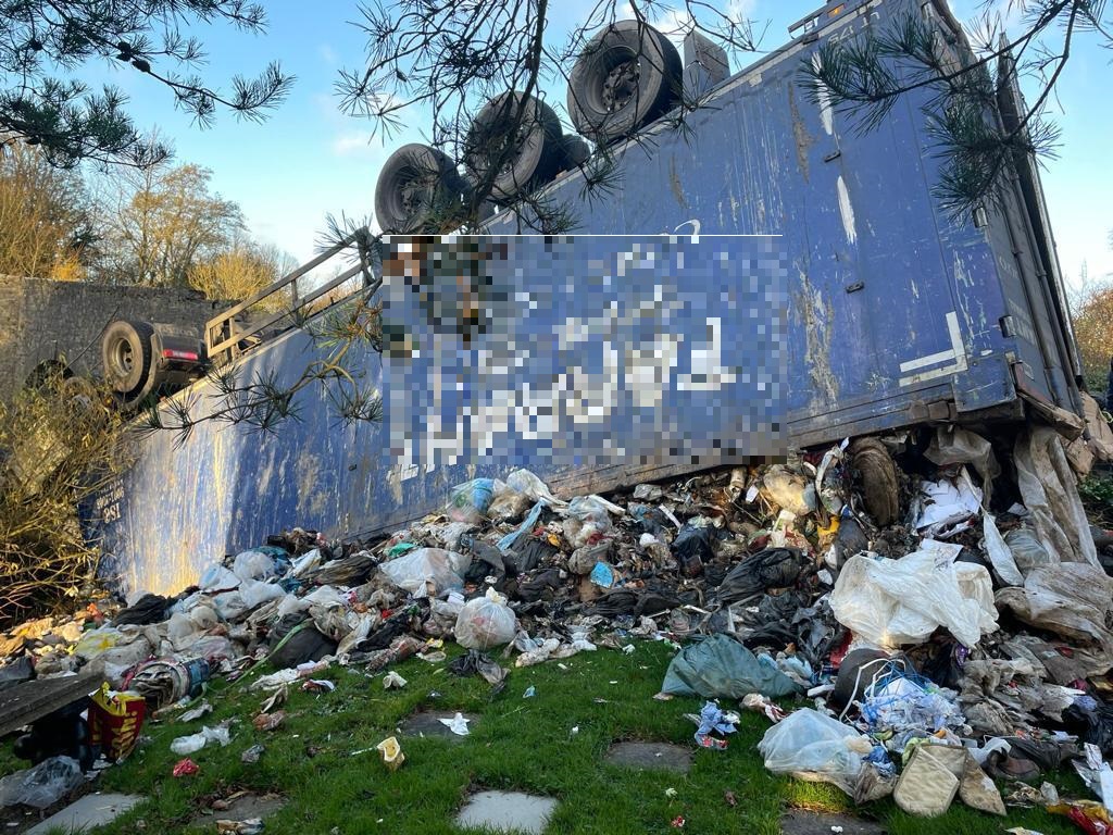 PHOTOS: Waste lorry leaves road at Liffey Bridge near Clane - Kildare Live