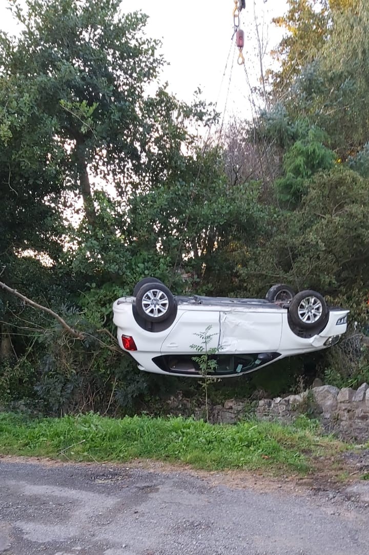 PHOTOS: Car loses control and nearly ends up in stream - Kildare Now